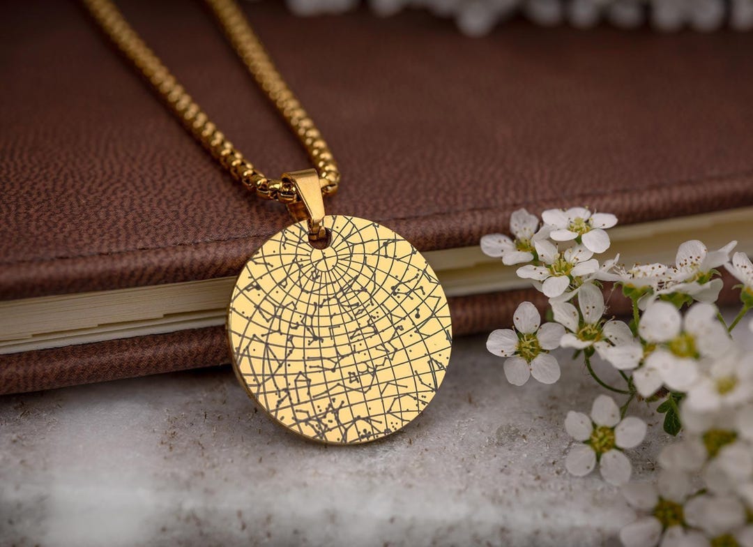 Custom Star Map Gold Necklace for Women, Personalized Anniversary Gift ...