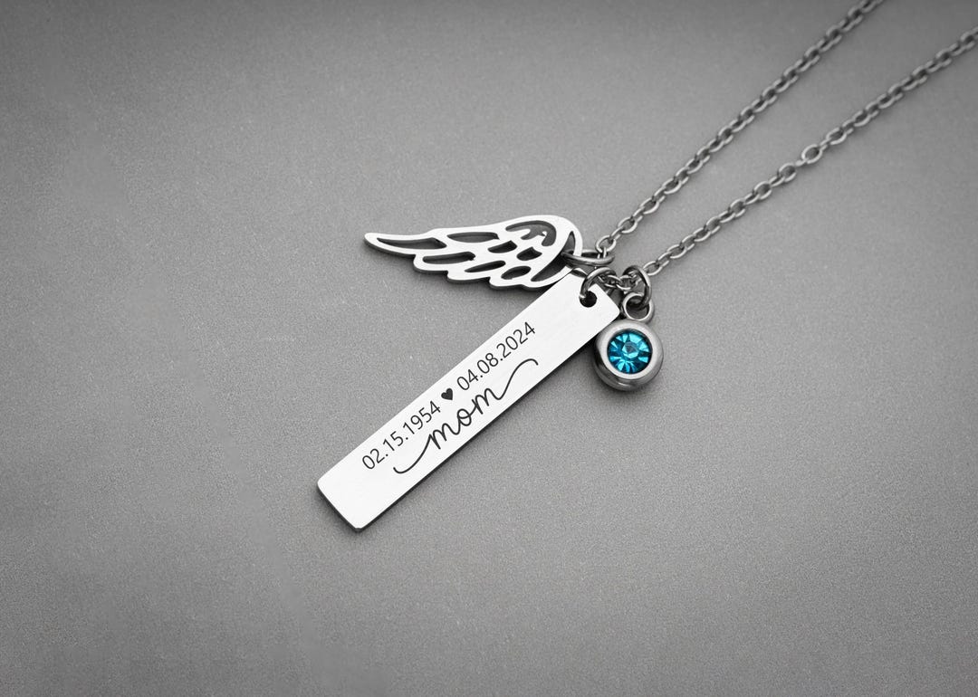 Loss of Mom Bereavement Gift Personalized Necklace With Wing and ...