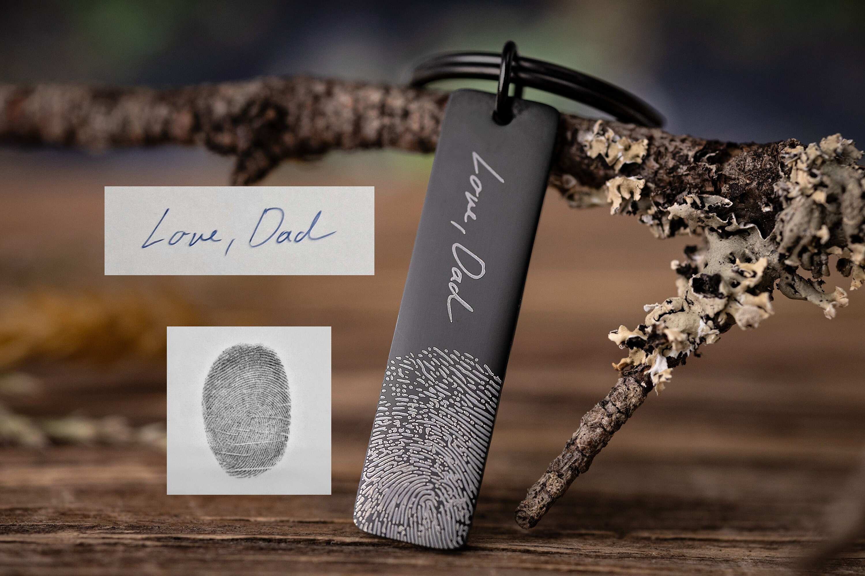 Actual Handwriting and Fingerprint Memorial Keychain, Laser Engraved ...