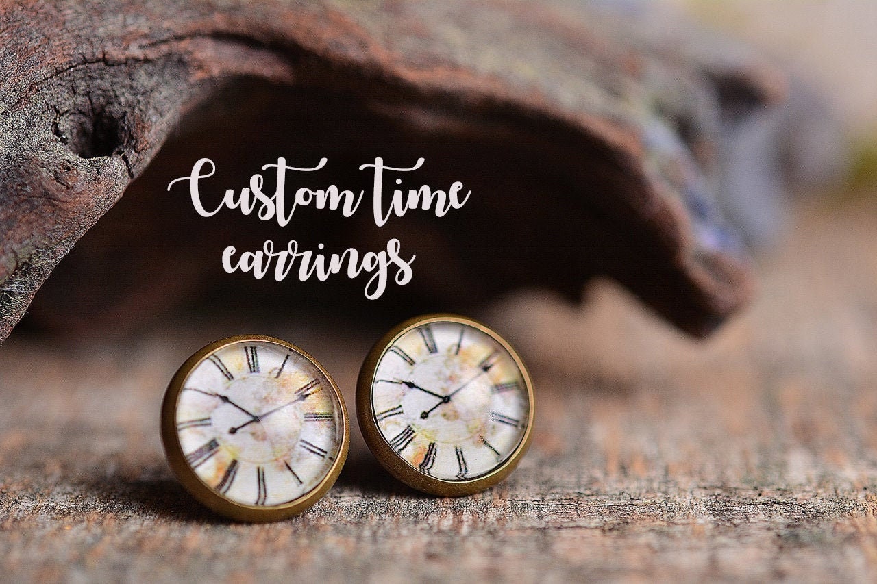 Custom time earrings vintage clock earrings birthday gift | Etsy