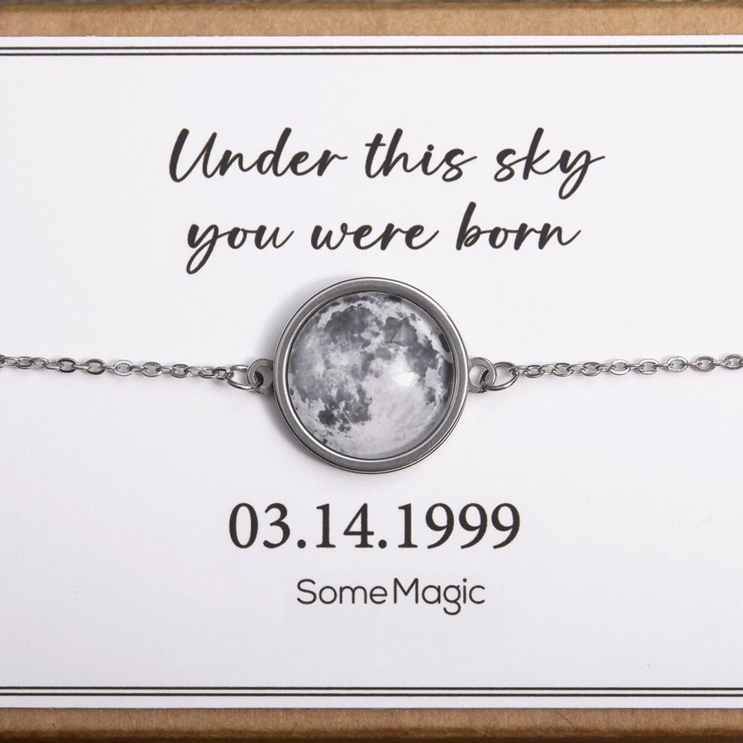 Double Sided Moon Bracelet, Custom Moon Phase Bracelet, Engraved Star ...