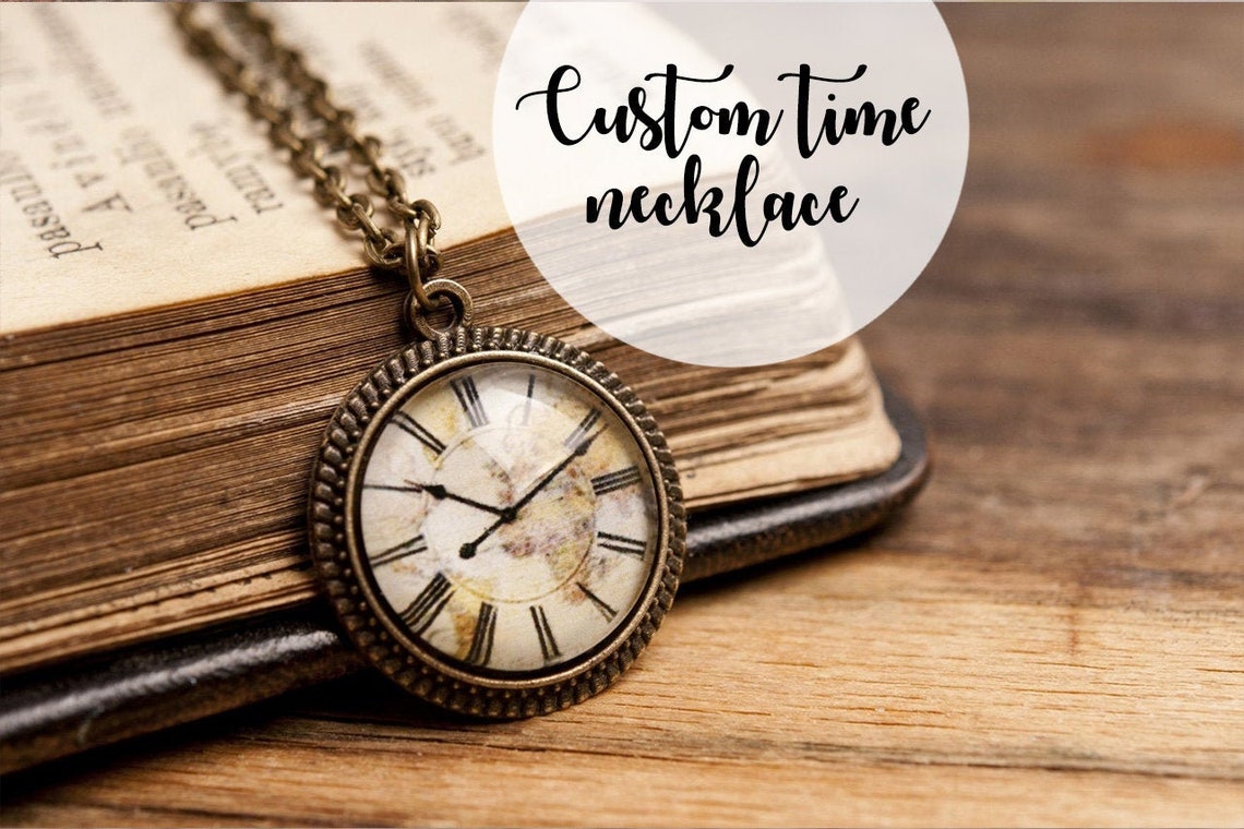 Custom Time Necklace Vintage Clock Necklace Personalized | Etsy
