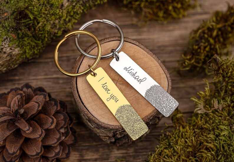 Actual Handwriting and Fingerprint Memorial Keychain, Laser Engraved ...