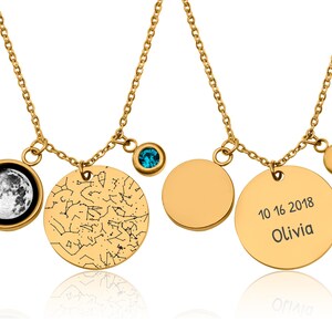 Personalized Star Map and Moon Phase Necklace With a Birthstone, Stars ...