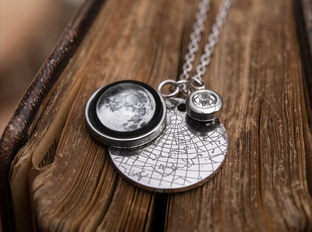 Star Map Necklace With Custom Moon Phase and Birthstone, Star Map by ...