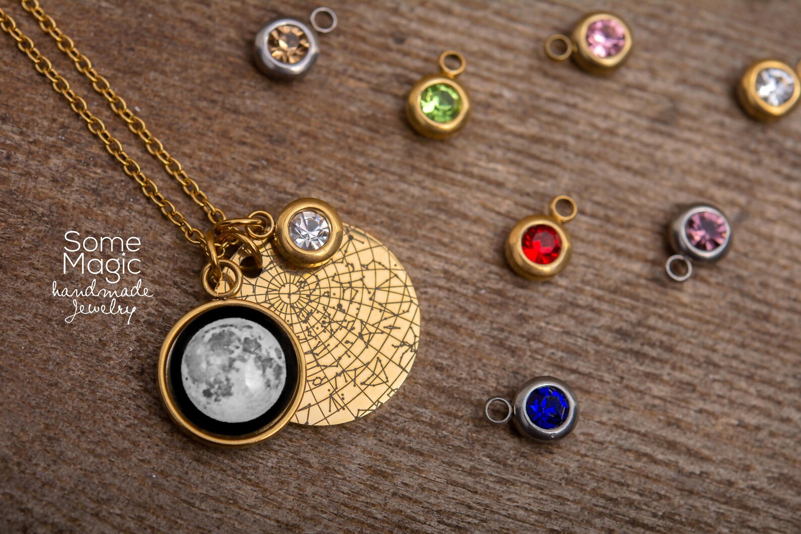 Personalized Star Map and Moon Phase Necklace With a Birthstone, Stars ...