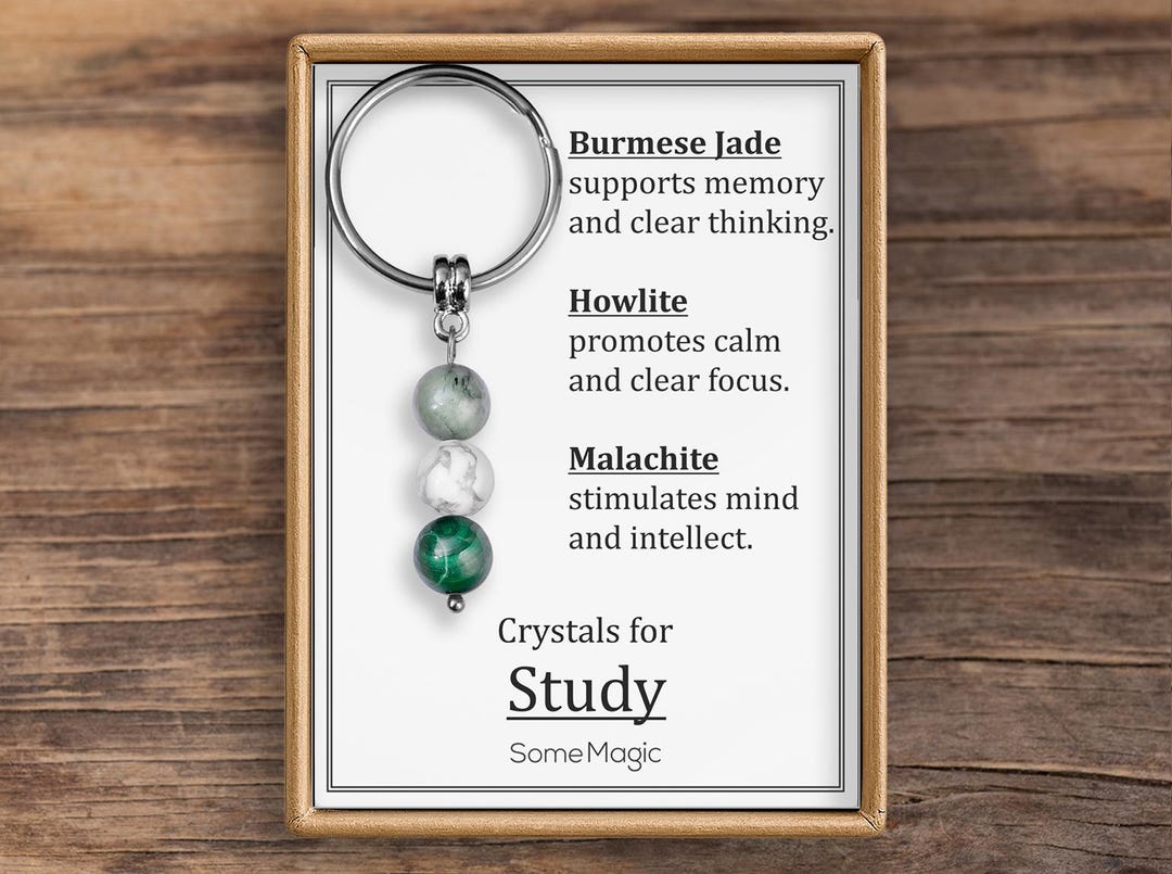 Study Gemstone Set Keychain - Mineral Crystal Keyring With Burmese Jade ...