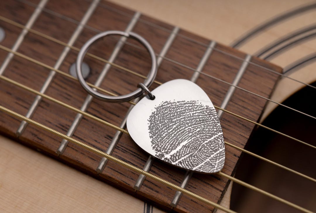 Personalized Fingerprint Guitar Pick Keychain, Musician Memorial Gift ...