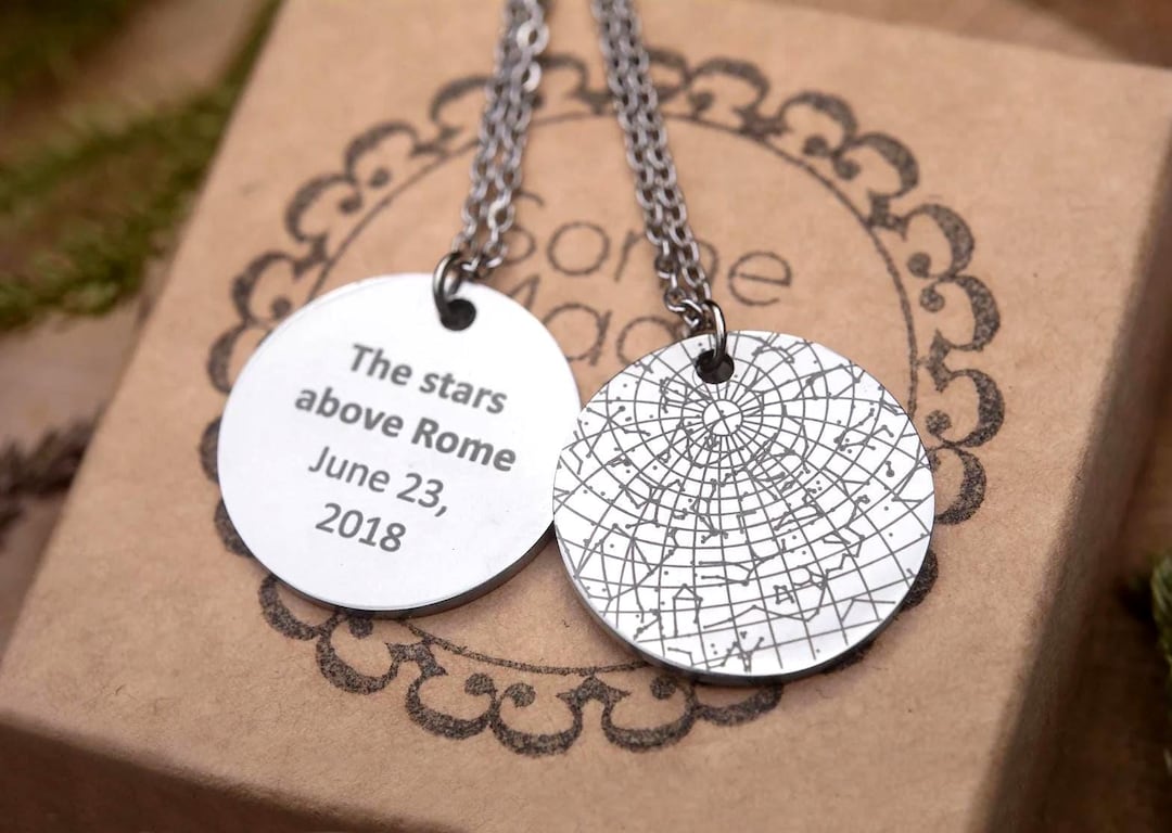 Engraved Custom Star Map by Date Necklace, Wedding, Birthday ...