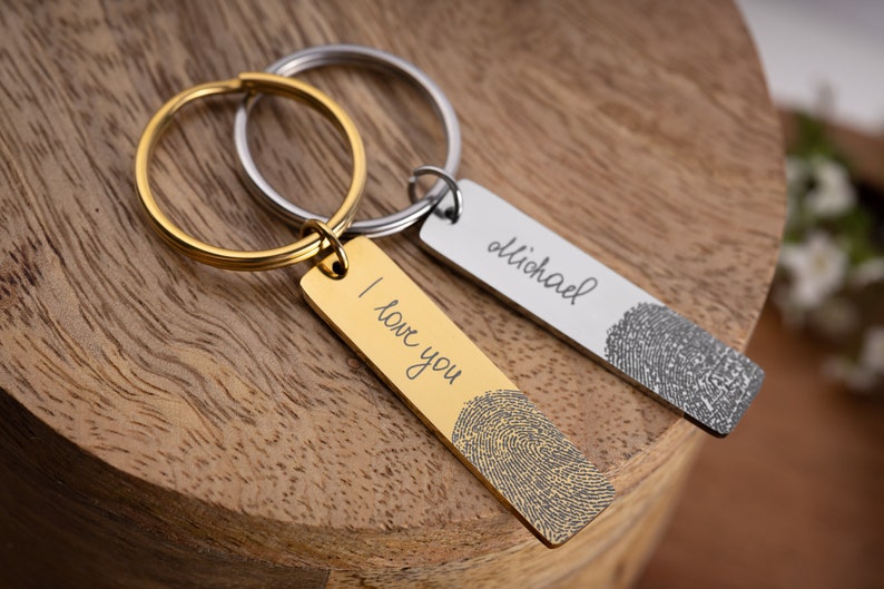 Actual Handwriting and Fingerprint Memorial Keychain, Laser Engraved ...