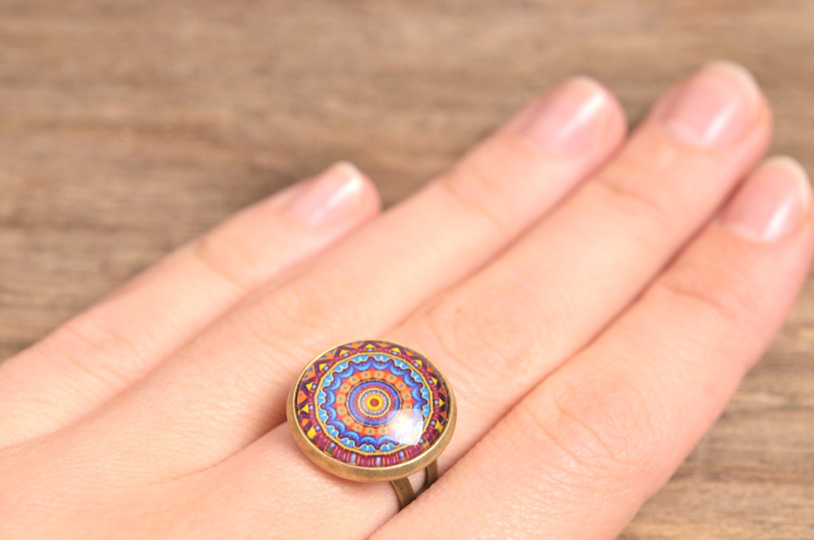 Mandala Ring Adjustable Ring Statement Ring Antique Brass | Etsy
