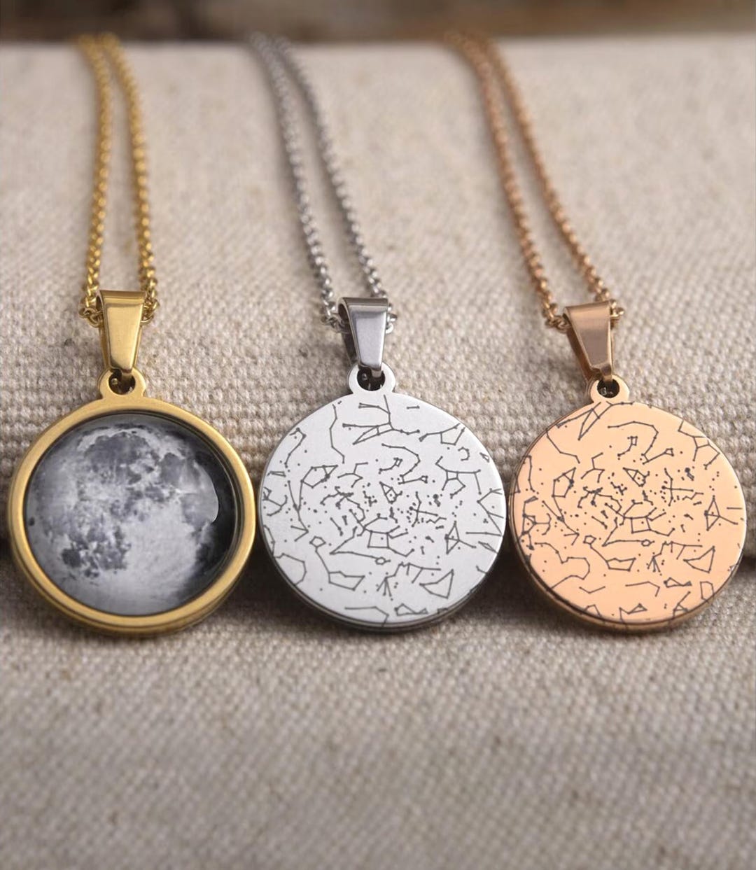 Custom Star Map and Moon Phase Double Sided Necklace for Her ...