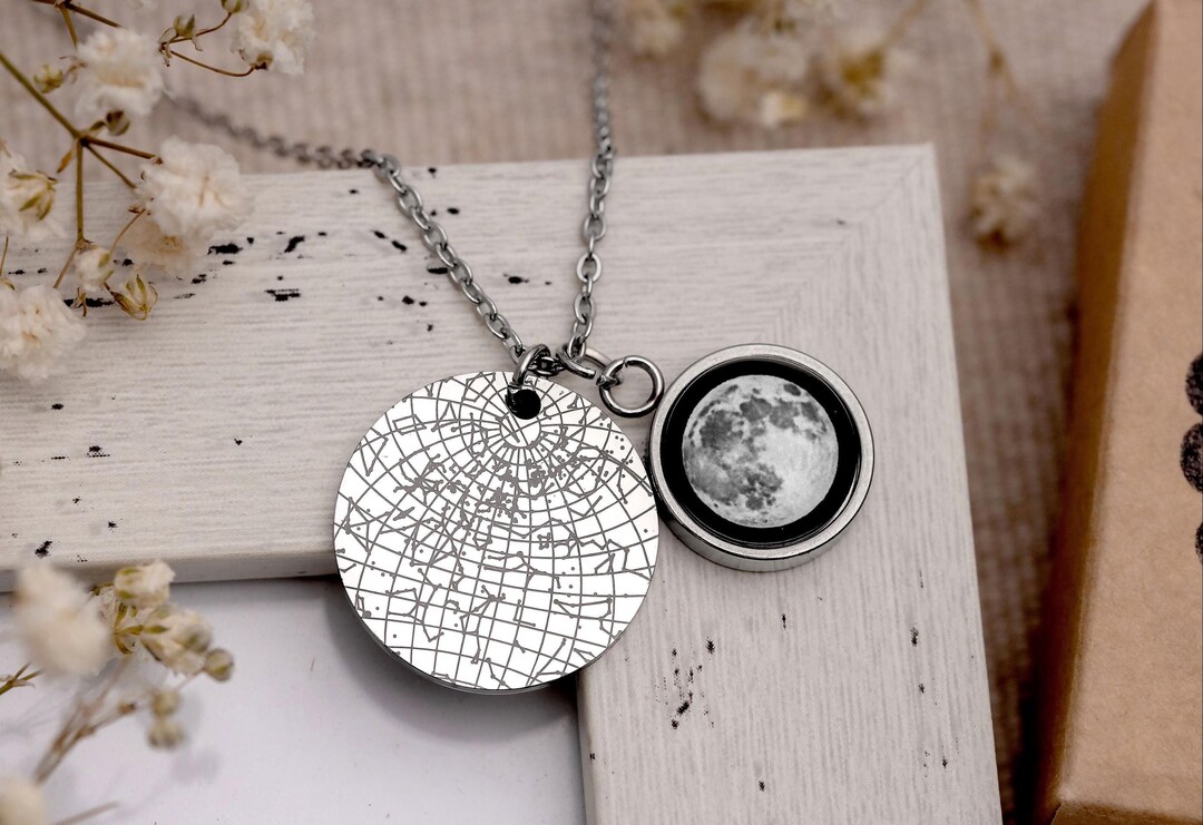 Personalized Moon and Star Map Necklace, Custom Birth Moon Phase by ...