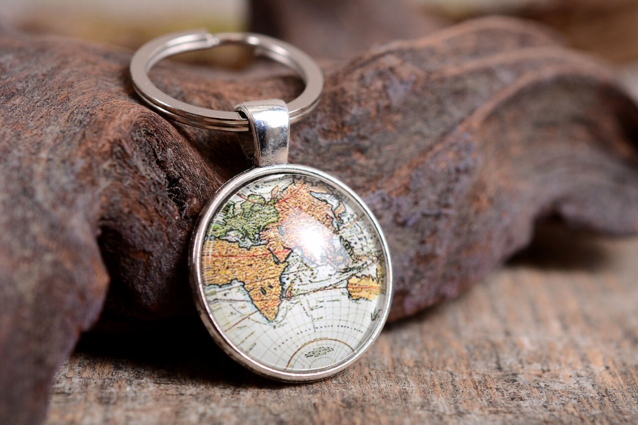 Antique Map Keychain Travel Gift Gift for Men Gift for - Etsy