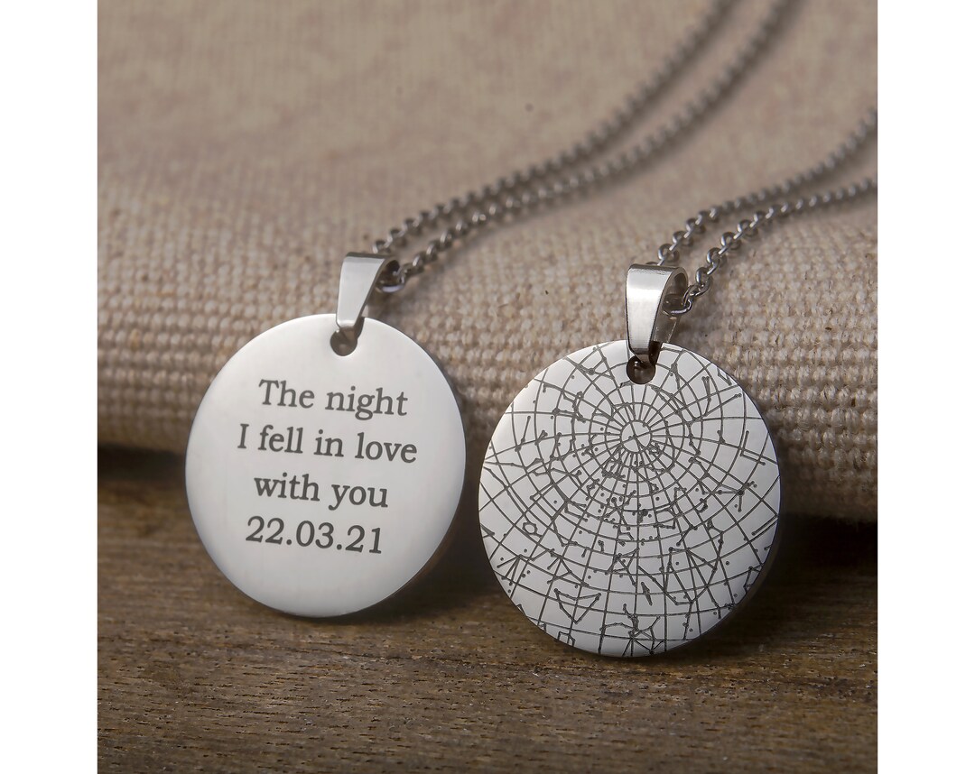Custom Star Map Necklace, Star Map by Date, Star Chart Engraved ...
