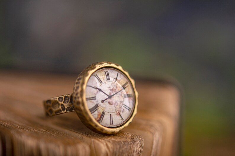 Vintage Clock Ring Clock Jewelry Brass Ring Adjustable - Etsy