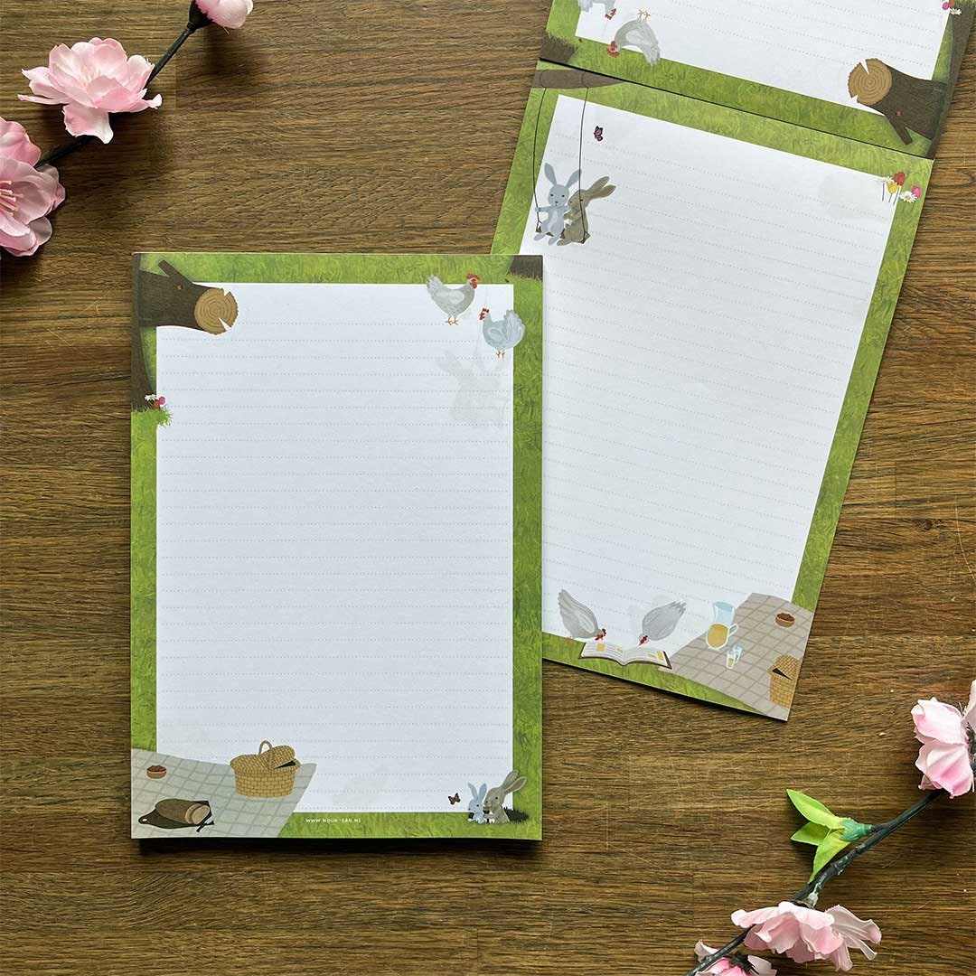 WRITING PAPER Animal PICNIC Letters Set Chickens Bunnies Rabbit Spring ...