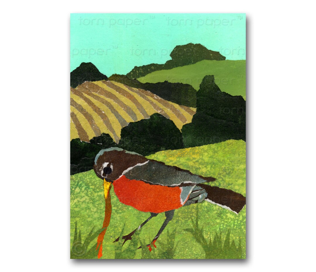 The Early Bird - Collage Art GREETING CARD, 2 Note Cards or a PRINT ...