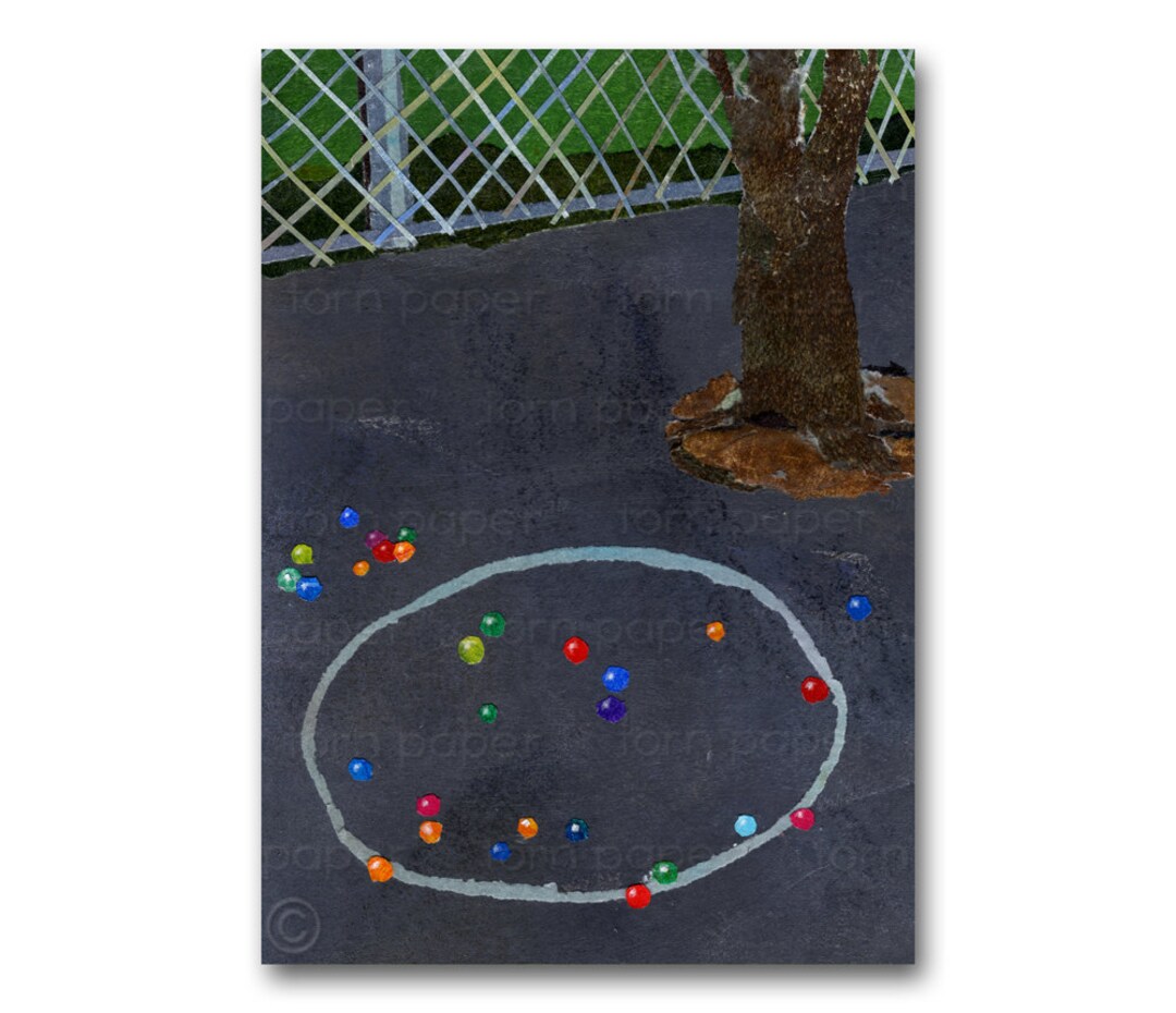 A Game of Marbles - Greeting CARD or Matted PRINT - Childhood Memories ...