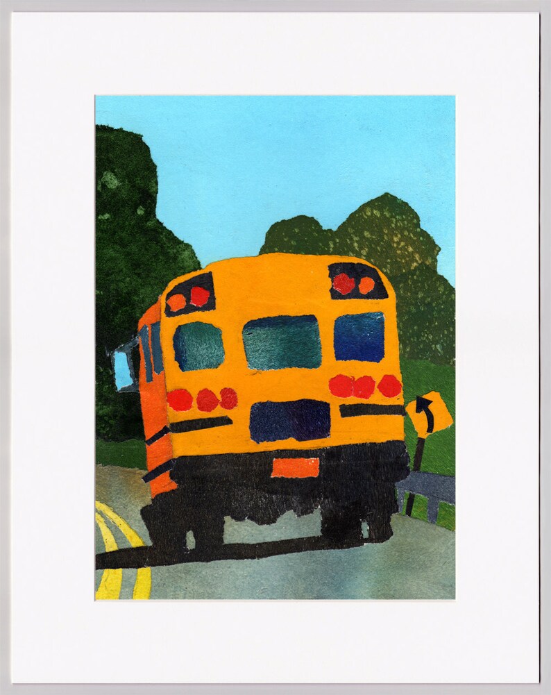 The Yellow School Bus - Collage Art CARD or PRINT Matted & Ready to ...