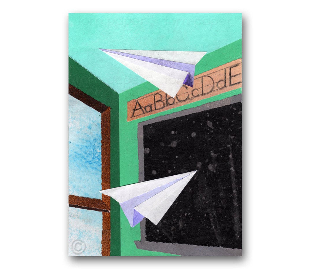 PAPER AIRPLANES in a School Classroom - Graduation Card or Print ...