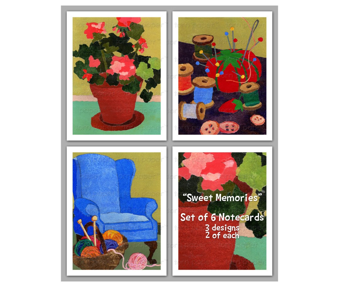 Sweet Memories Set of 6 NOTE CARDS Childhood Memories Nostalgia Collage ...