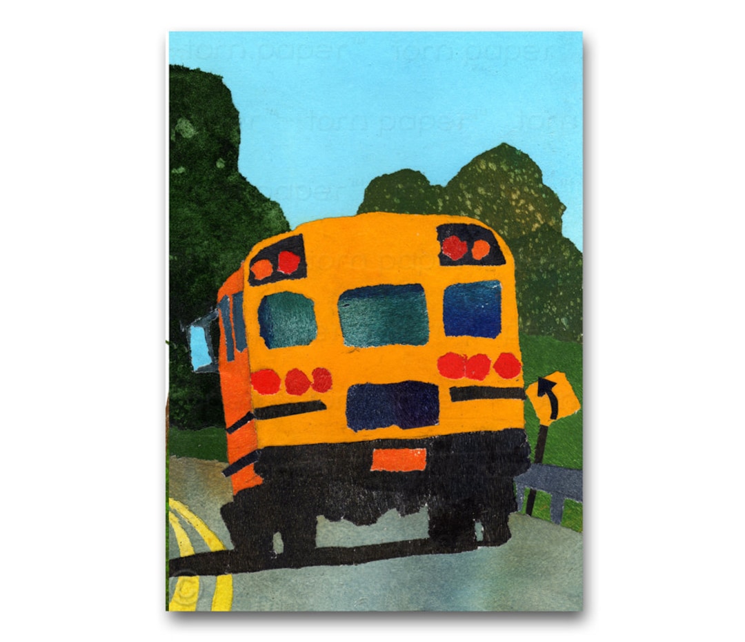 The Yellow School Bus - Collage Art CARD or PRINT Matted & Ready to ...