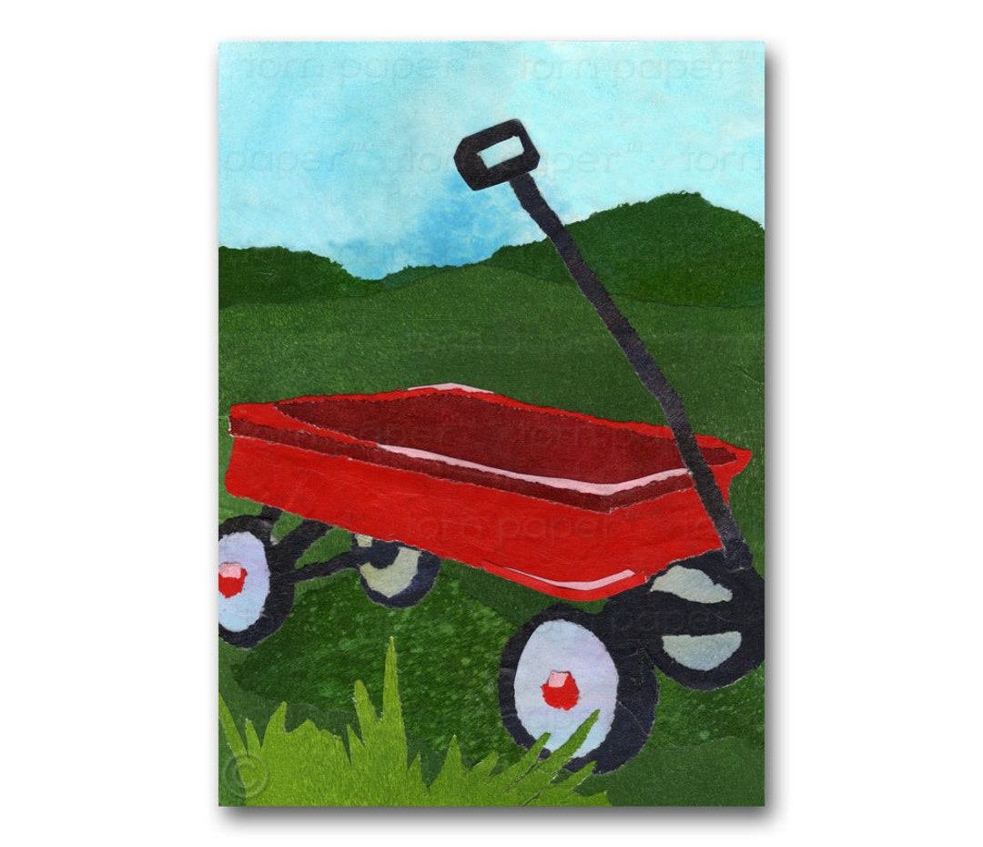LITTLE RED WAGON - Collage Art Card - Print for a Child's Room ...