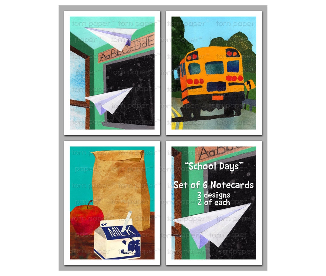 School Days - Set of 6 NOTE CARDS - Childhood Memories - Nostalgia ...