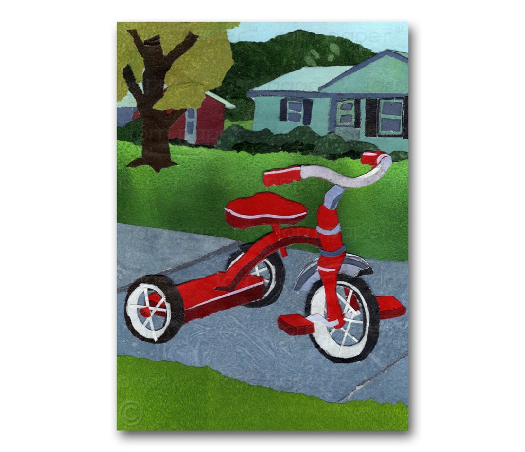 THE RED TRICYCLE - Greeting Card or Matted Print - Childhood Memories ...