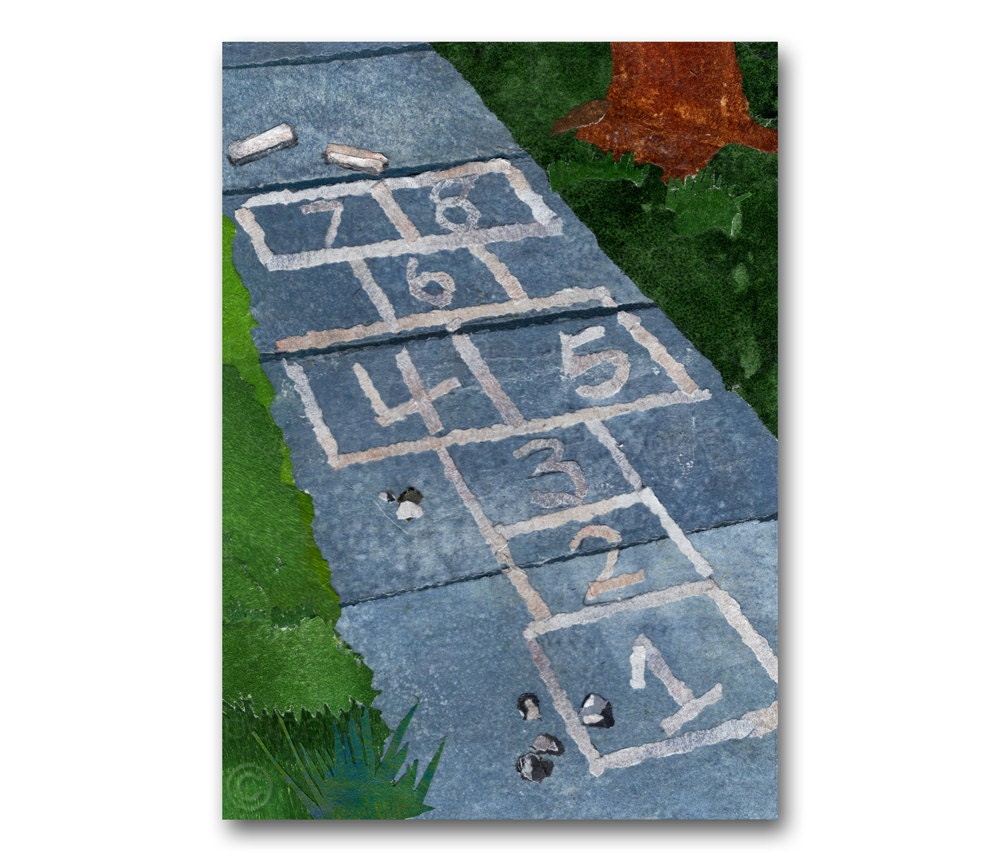 Hopscotch Nostalgia CARD or PRINT Collage Art by Linda Henry Childhood ...