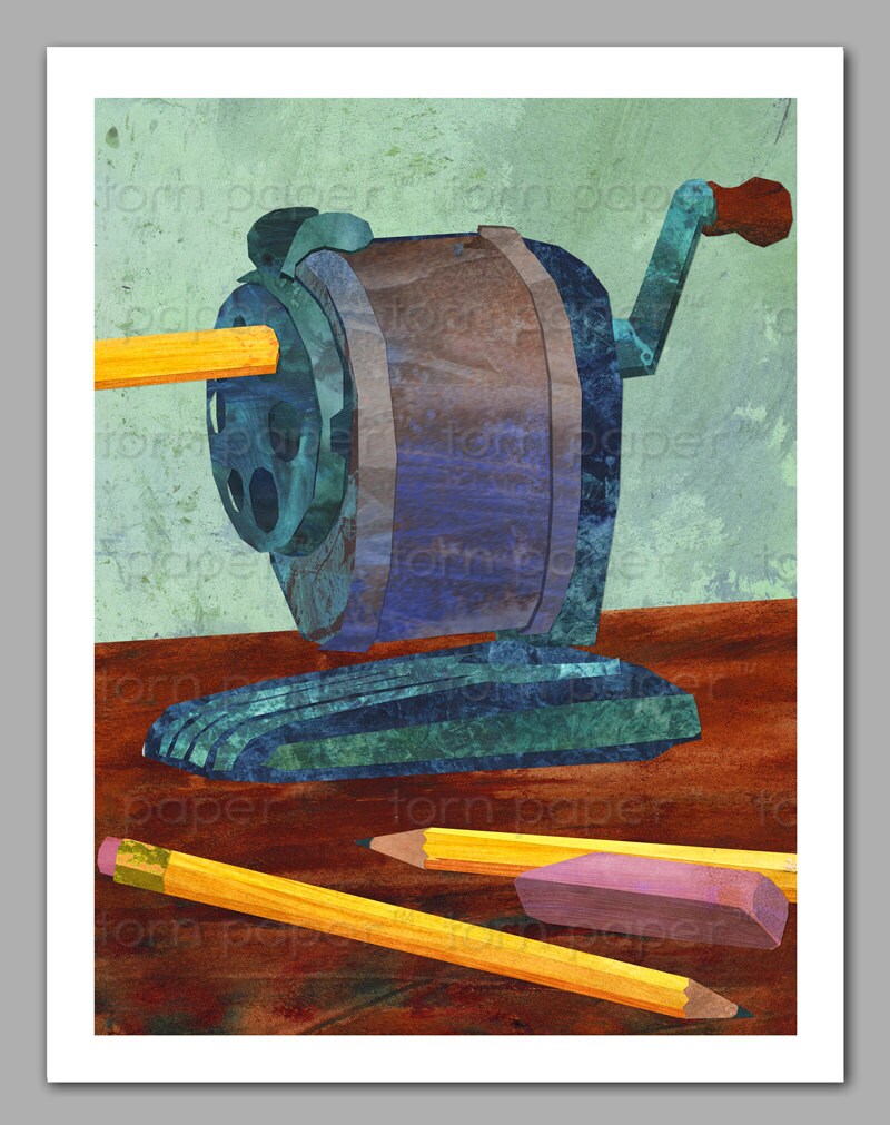 Study Time - Set of 6 NOTE CARDS - School Days - Collage Art Notecards ...