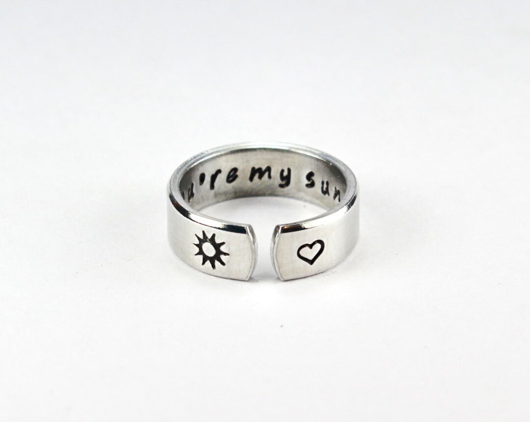 You Are My Sunshine Ring, Personalized Adjustable Ring, Hand Stamped ...