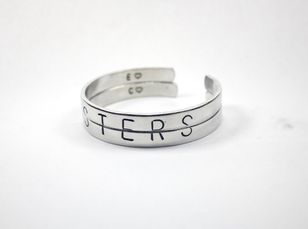 Sisters Cuff Bracelet Set, Sisters Split Half Word Cuff Bangles, Custom ...