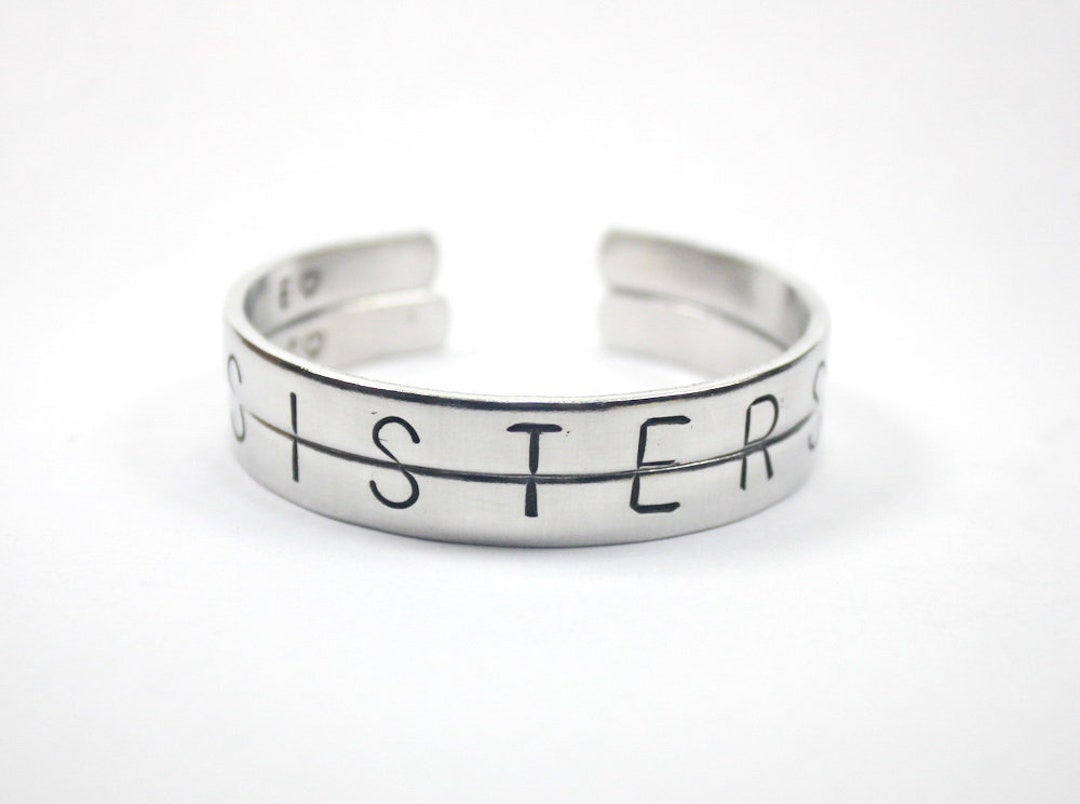 Sisters Cuff Bracelet Set, Sisters Split Half Word Cuff Bangles, Custom ...