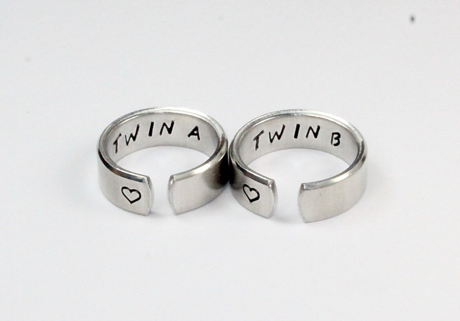 Twin A, Twin B Sister Ring Set, Twin Sisters Matching Pair Rings ...