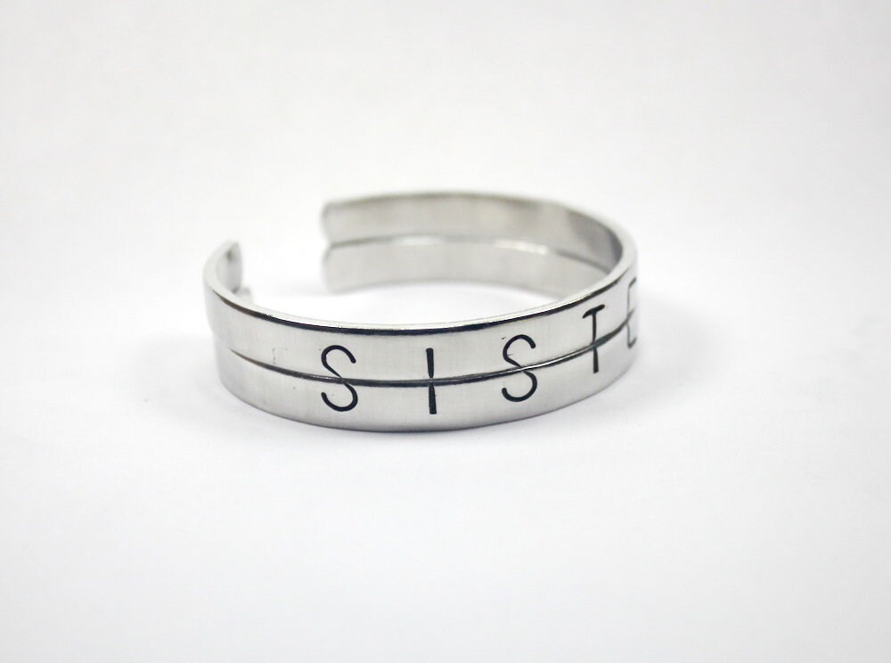 Sisters Cuff Bracelet Set, Sisters Split Half Word Cuff Bangles, Custom ...