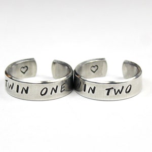 Twin One, Twin Two Sister Ring Set, Twin Sisters Matching Pair Rings ...
