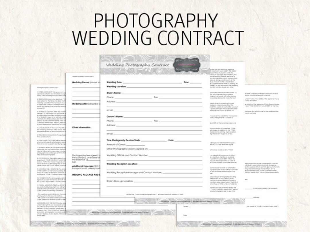 Wedding Photography Contract Business Forms Flowers Editable Templates ...