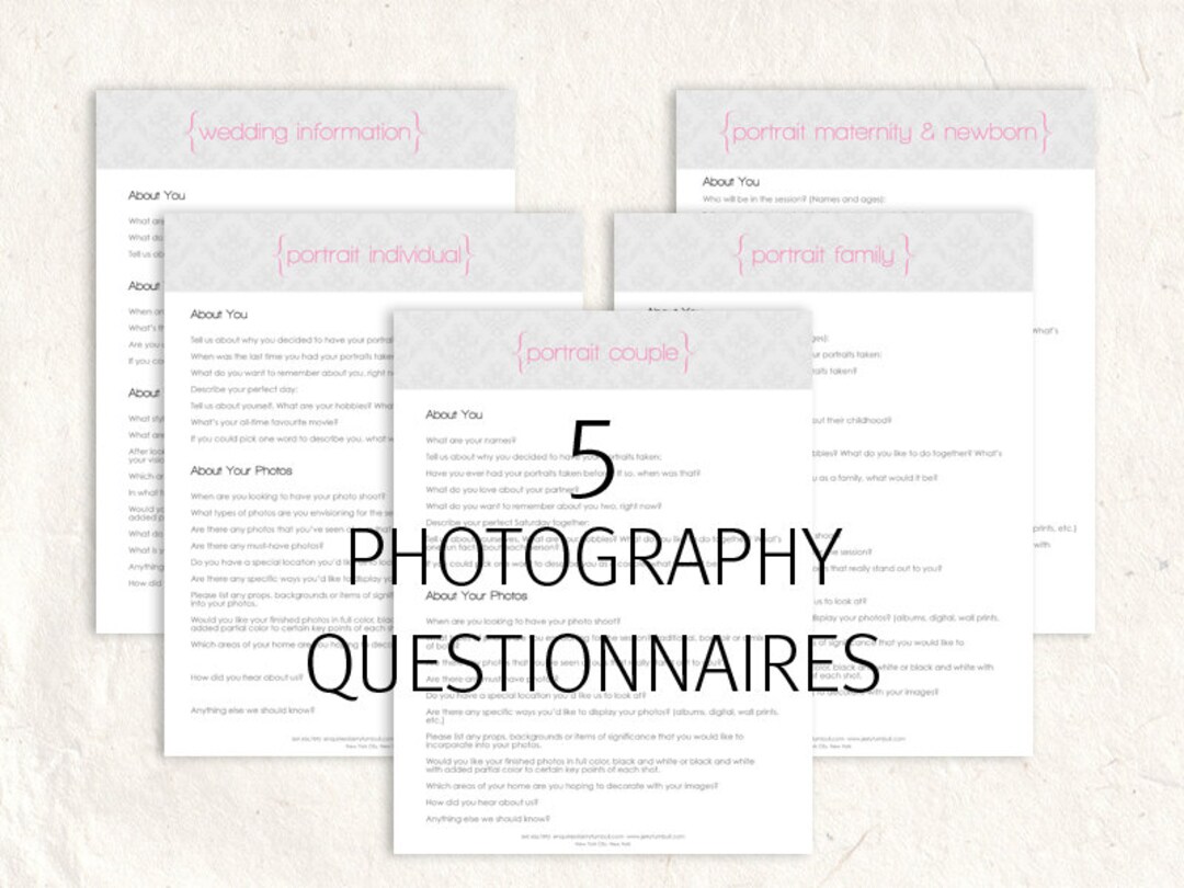 Photography Business Forms Photography Questionnaires, Portrait and ...