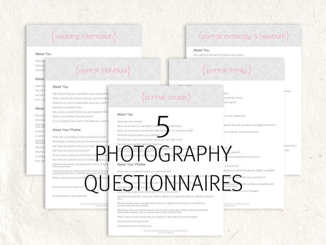 Photography Business Forms Photography Questionnaires | Etsy