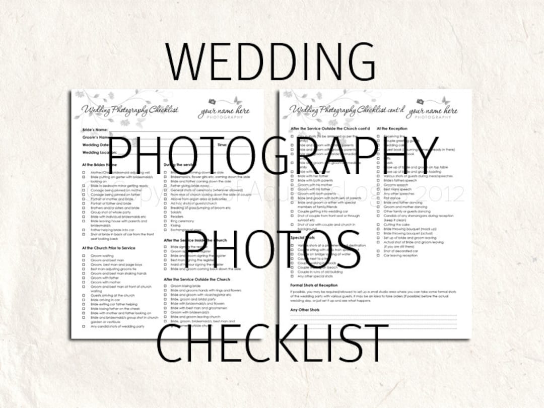 Wedding Photography Checklist Forms. Photo Checklist Editable Templates ...