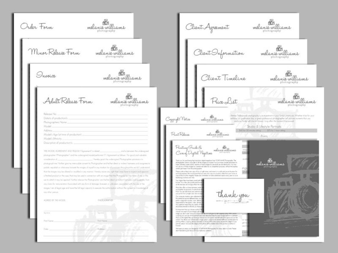 Photography Business Forms Kit Sketch Camera Style Editable - Etsy