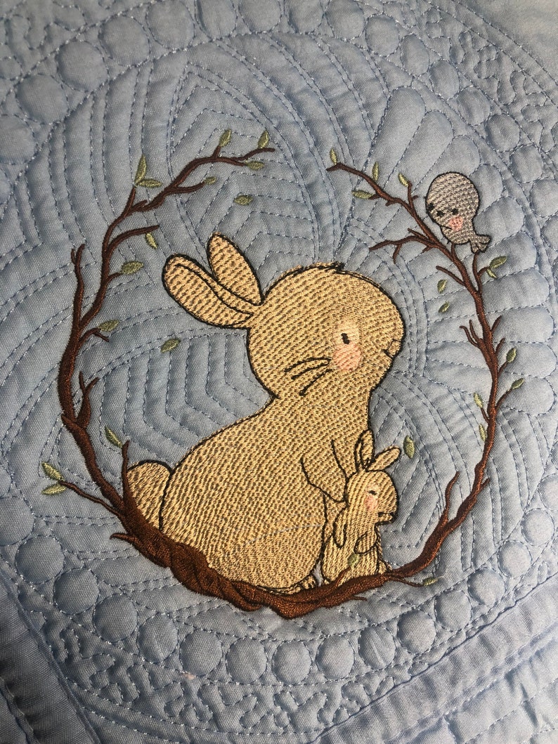 Mother and Baby Rabbit Twig Wreath Baby Personalized Quilt - Etsy