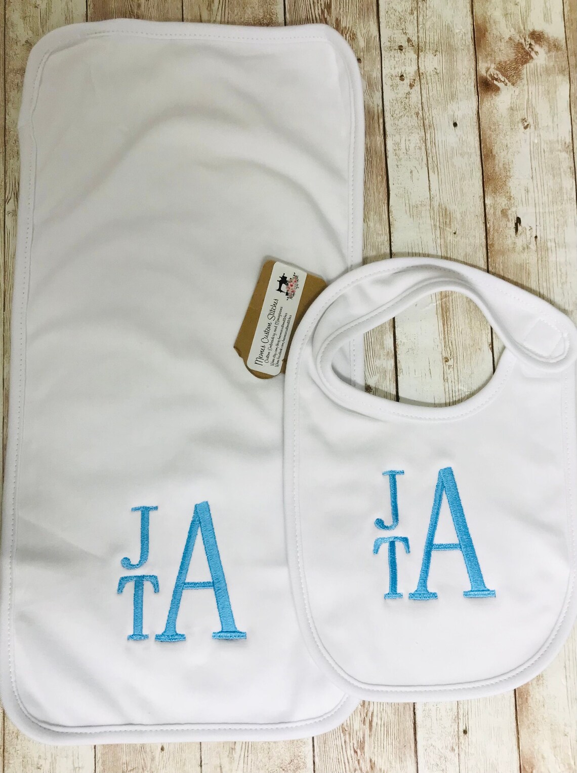 Newborn Boy Personalized Monogram Bib Burp Cloth Blanket Set Gift - Etsy