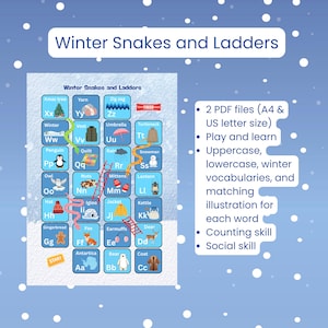 Winter Alphabet Snakes and Ladders | Printable ABC Game for Kids - Etsy