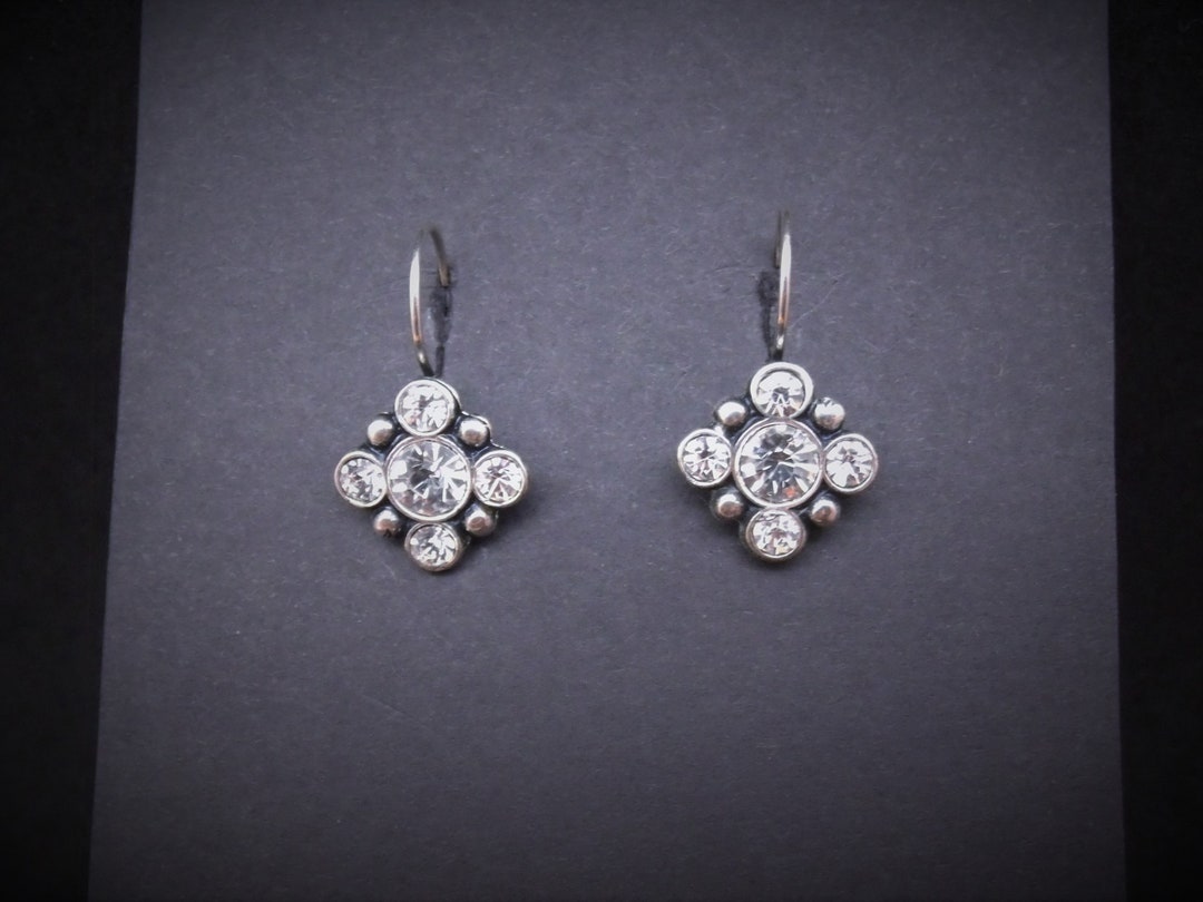 Medieval Earrings Crystal Antiqued Silver Bright Renaissance Tudor FREE ...