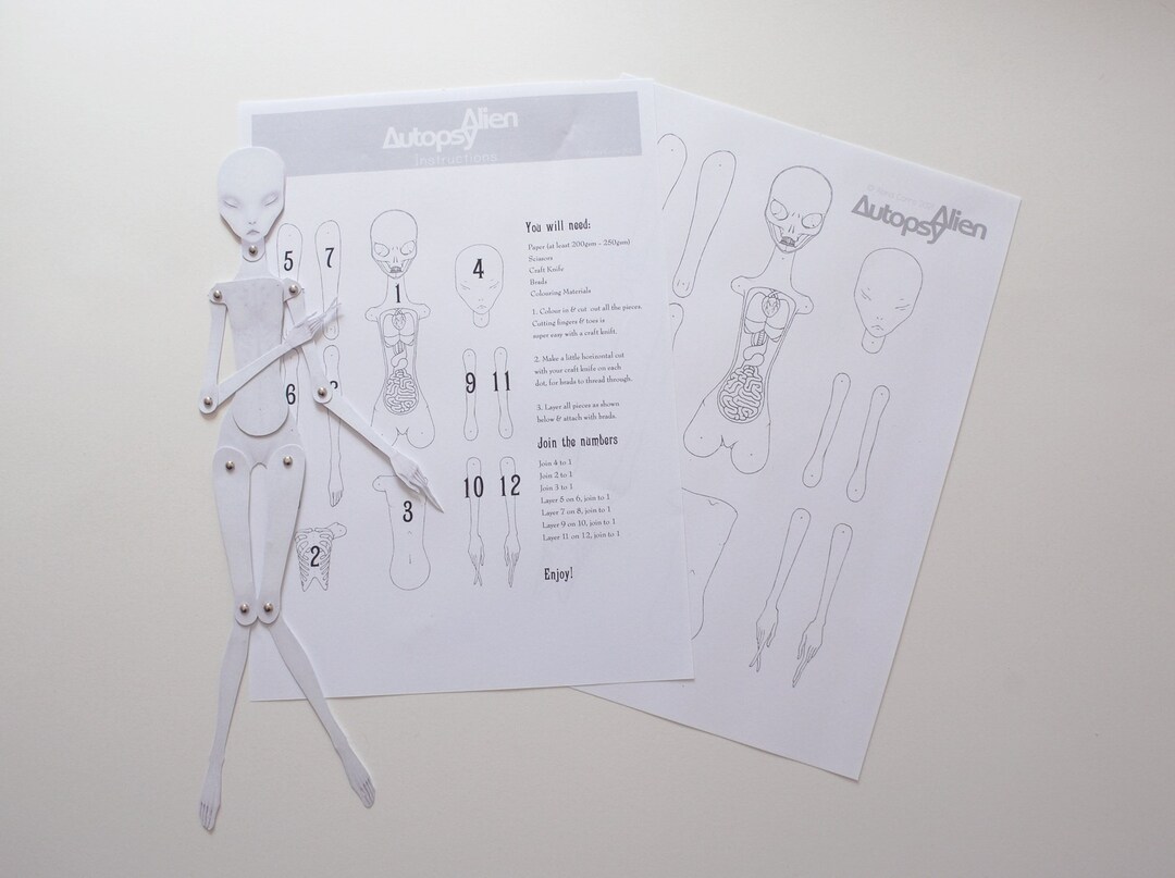 Alien Anatomy Paper Doll Colouring Page - Print Colour & Assemble - Etsy