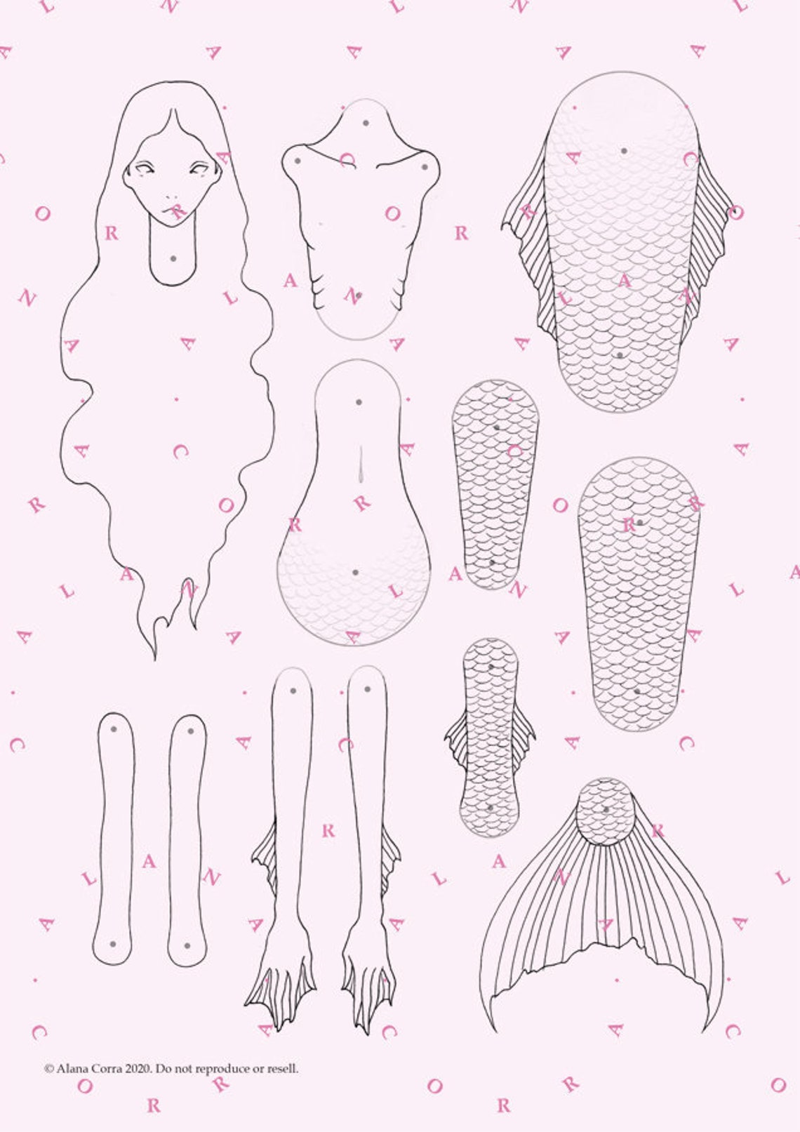 Make Your Own Mermaid Colouring Sheet Paper Doll | Etsy