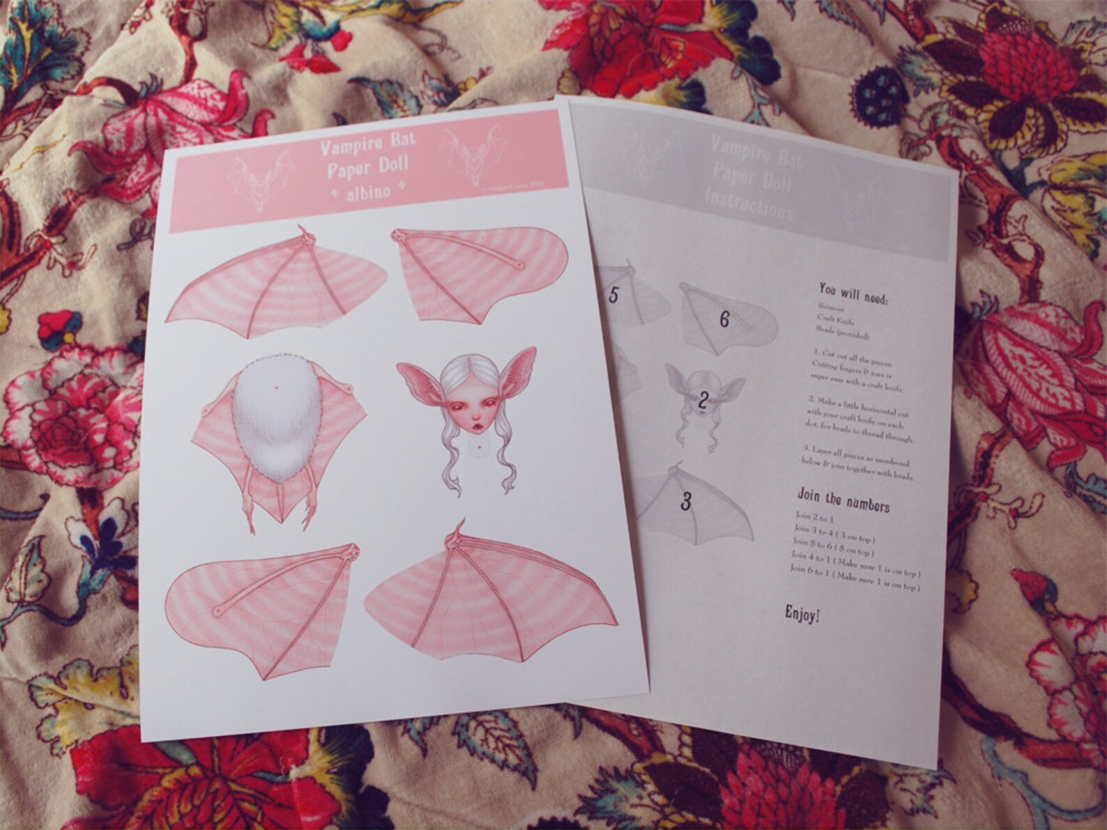 Albino Vampire Bat Paper Doll - Etsy